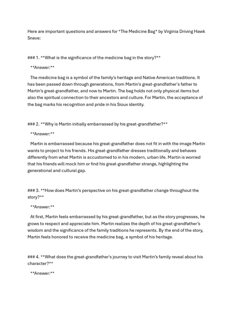 Q and A of The Medicine Bag | PDF | Traditions