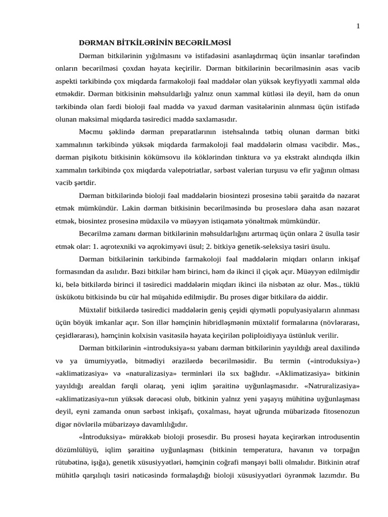 Dərman Bitkilərinin Becərilməsi | PDF