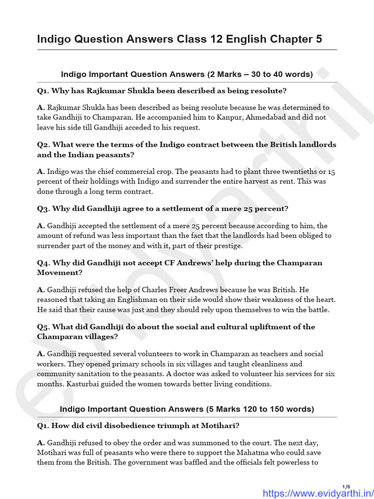 Class 12 Chapter 5 English Flamingo Important Questions | PDF | Mahatma Gandhi