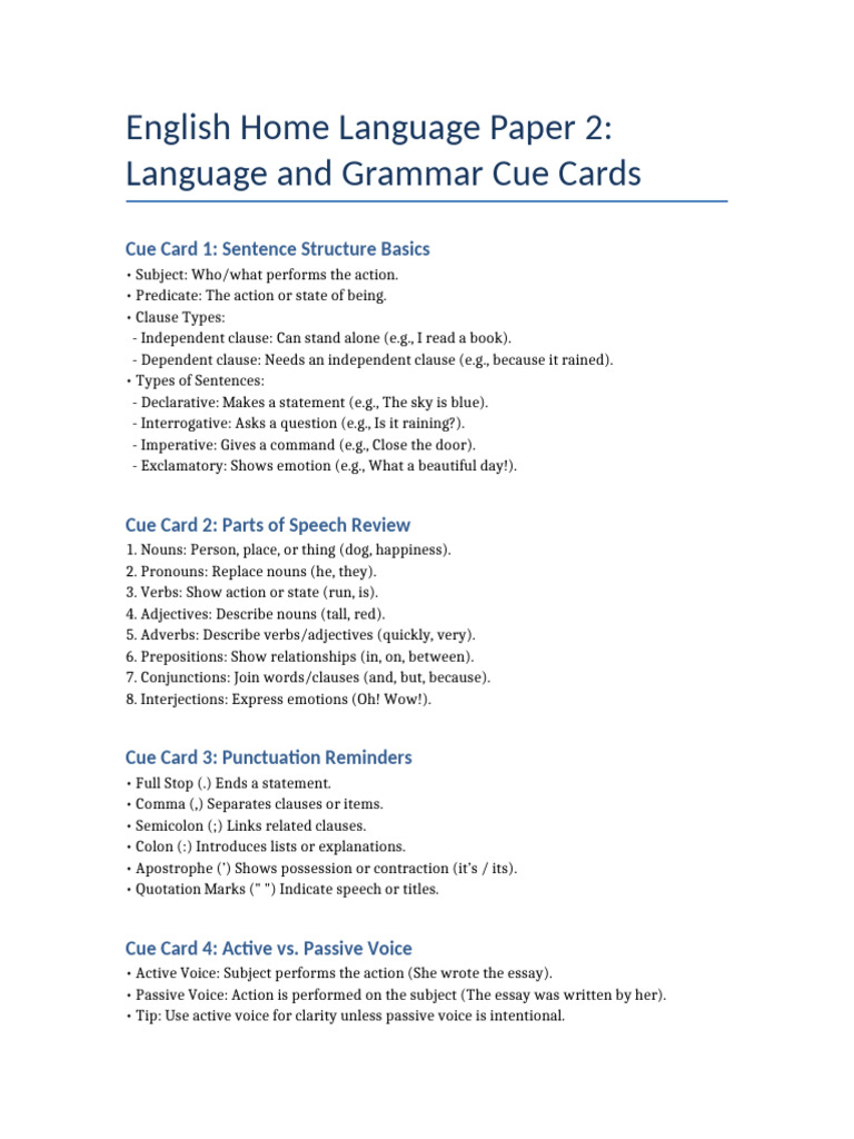 English Home Language Cue Cards | PDF | Clause | Poetry