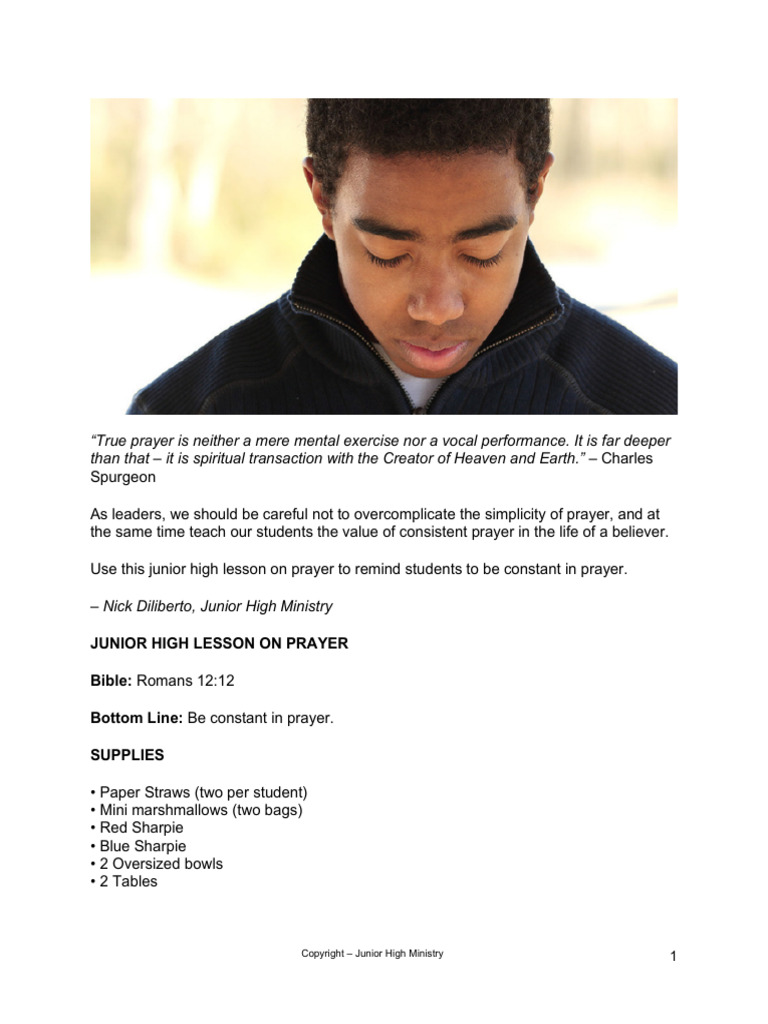 Junior High Prayer Lesson Guide | PDF | Prayer | God