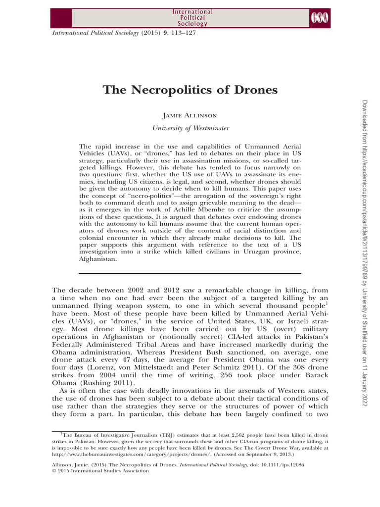 Jamie Allinson - Necropolitics of Drones | PDF | Unmanned Aerial ...