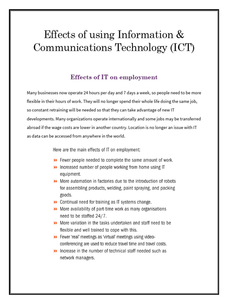 Effects of using ICT | PDF | Information And Communications Technology ...