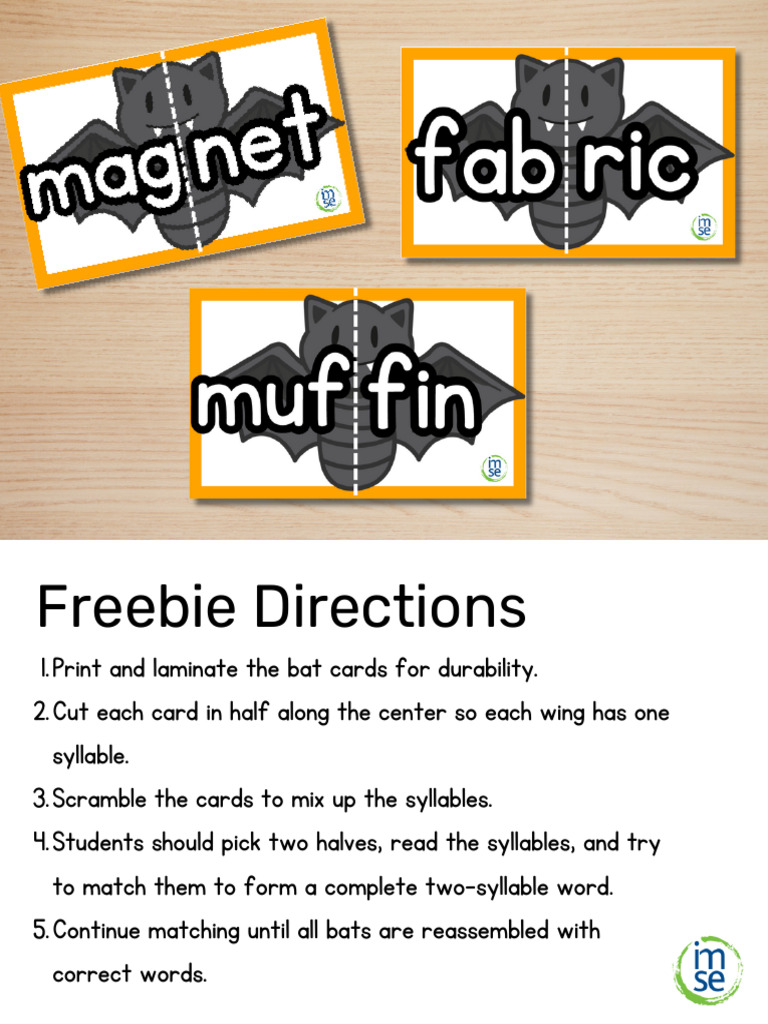 Bat Syllable Match Game Freebie | PDF
