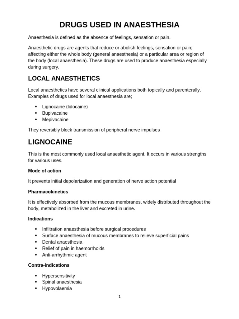 Drugs Used in Anaesthesia | PDF | Anesthesia | Physiology