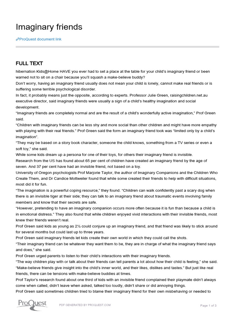 Imaginary-friends | PDF | Human Development | Psychology