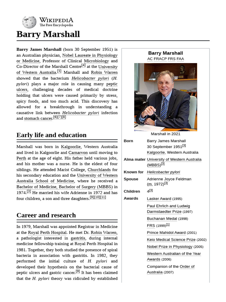 Barry_Marshall | PDF | Clinical Medicine | Diseases And Disorders