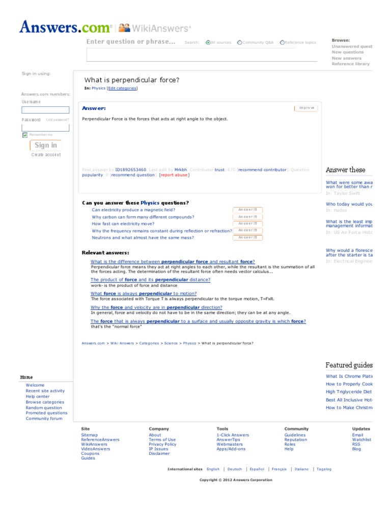 What Is Perpendicular Force | PDF | Physics | Physical Sciences