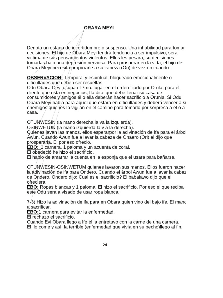 Significado y Consejos del Odu Obara Meyi | PDF