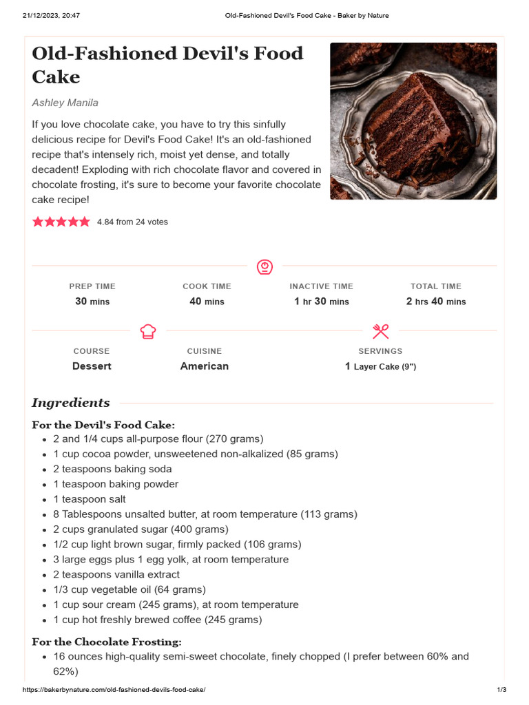 Old-Fashioned Devil's Food Cake - Baker by Nature | PDF | Cakes | Chocolate