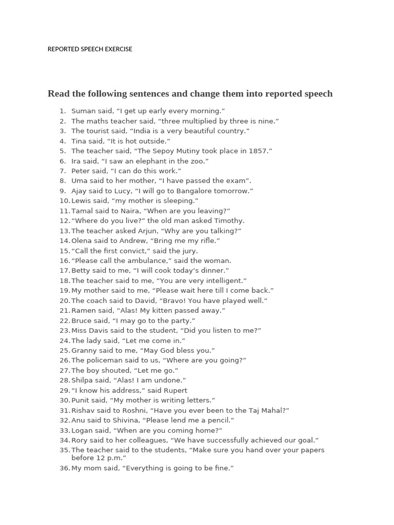 REPORTED SPEECH EXERCISE | PDF