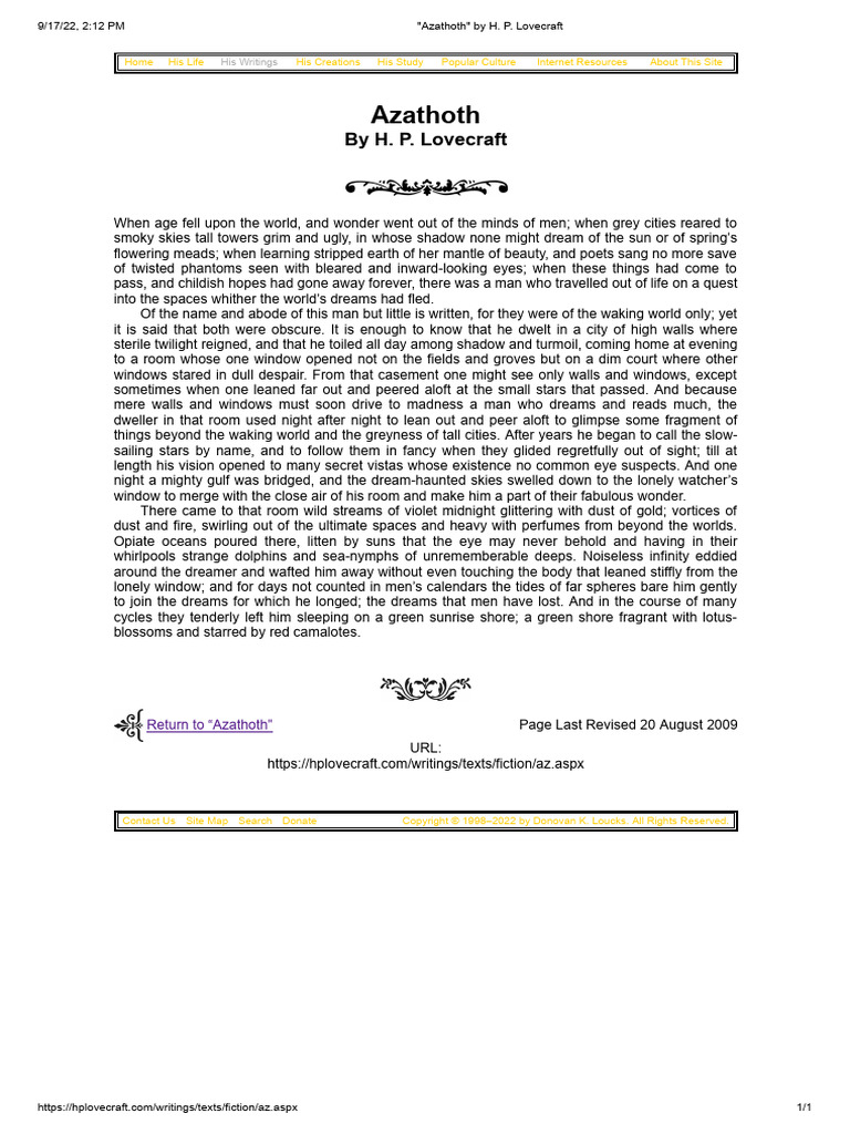Azathoth - H.P. Lovecraft (READ) | PDF