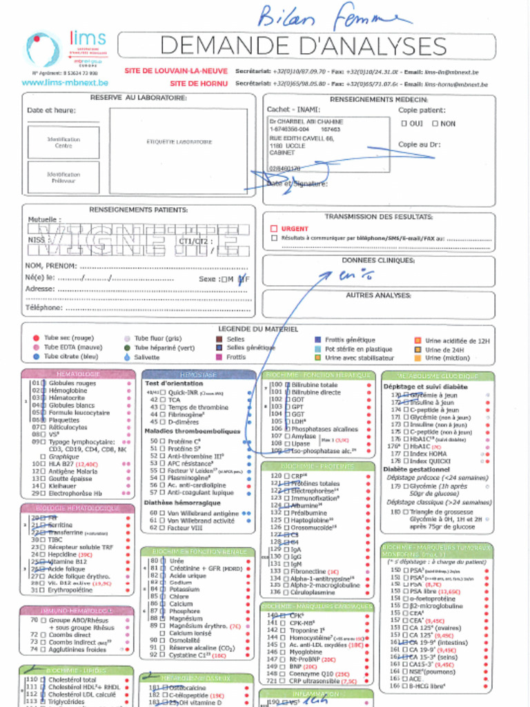 Formulaires Prise de Sang Femme | PDF