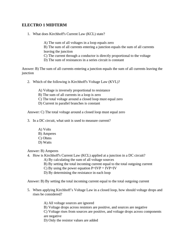 Electro 1 Midterm (1) - 101335 | PDF | Voltage | Electrical Resistance ...