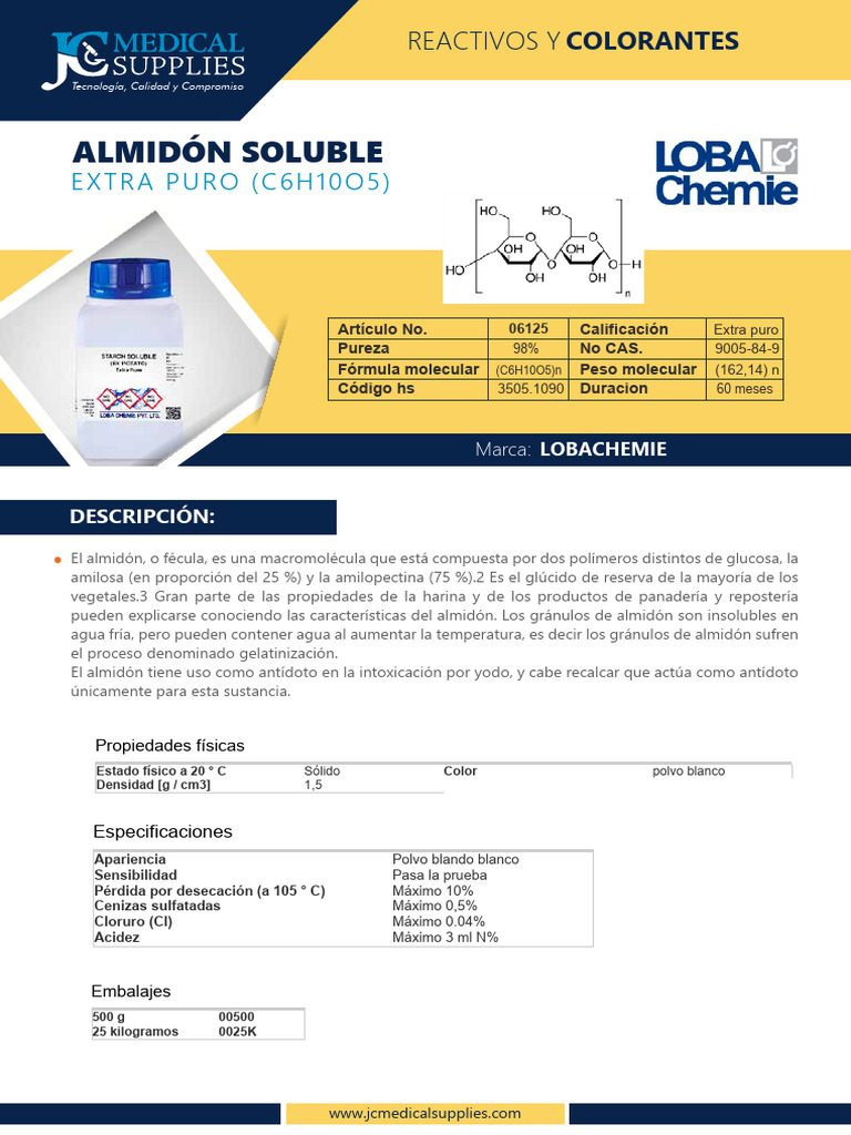 ALMIDÓN SOLUBLE (EX PAPA) Extra Puro - 06125 | PDF