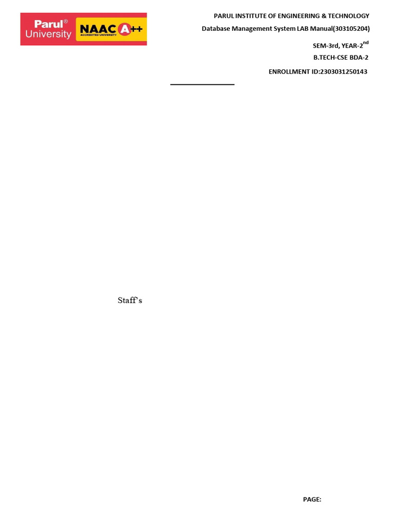 DBMS Lab Manual for B.Tech CSE Students | PDF | Databases | Microsoft ...