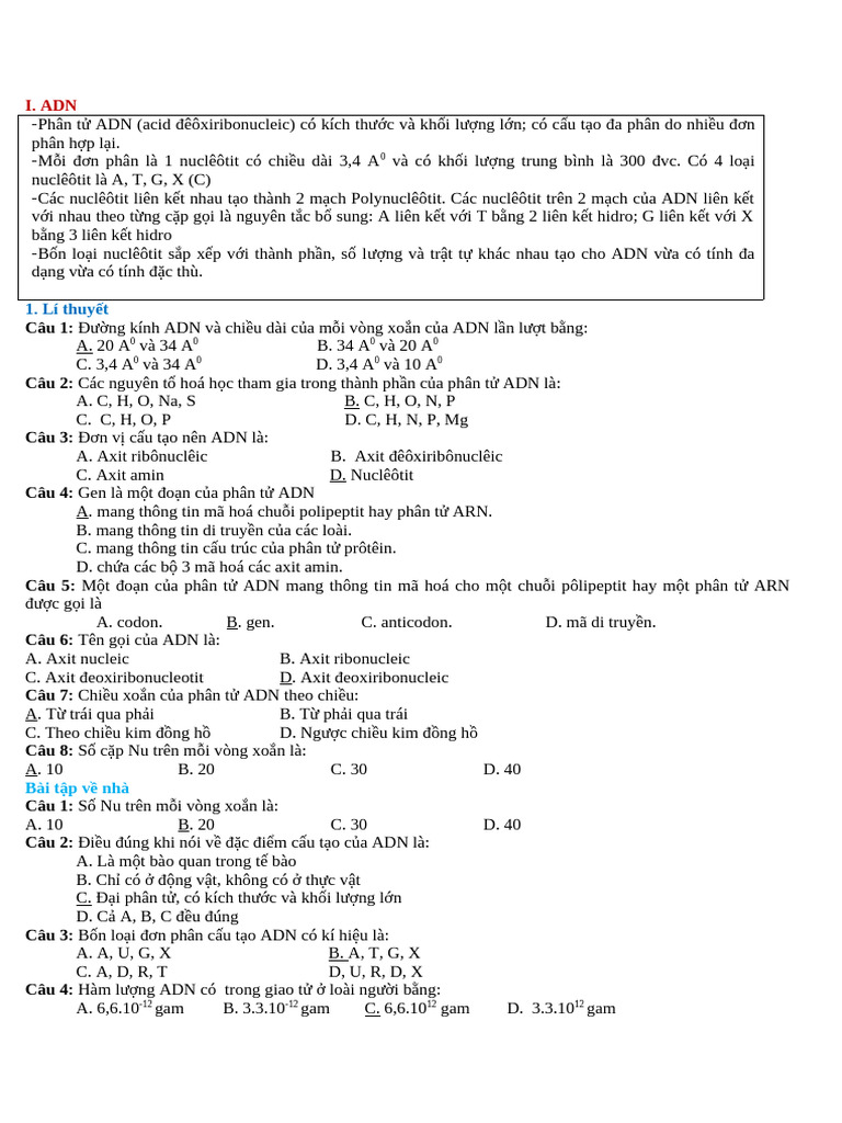 I. Adn: 1. Lí thuyết | PDF