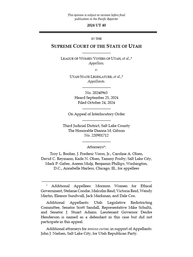 League of Women Voters V Utah State Legislature20241024 | PDF ...