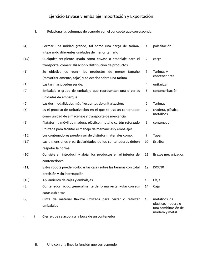 Ejercicio Envase y Embalaje Importación y Exportación - AVS | PDF