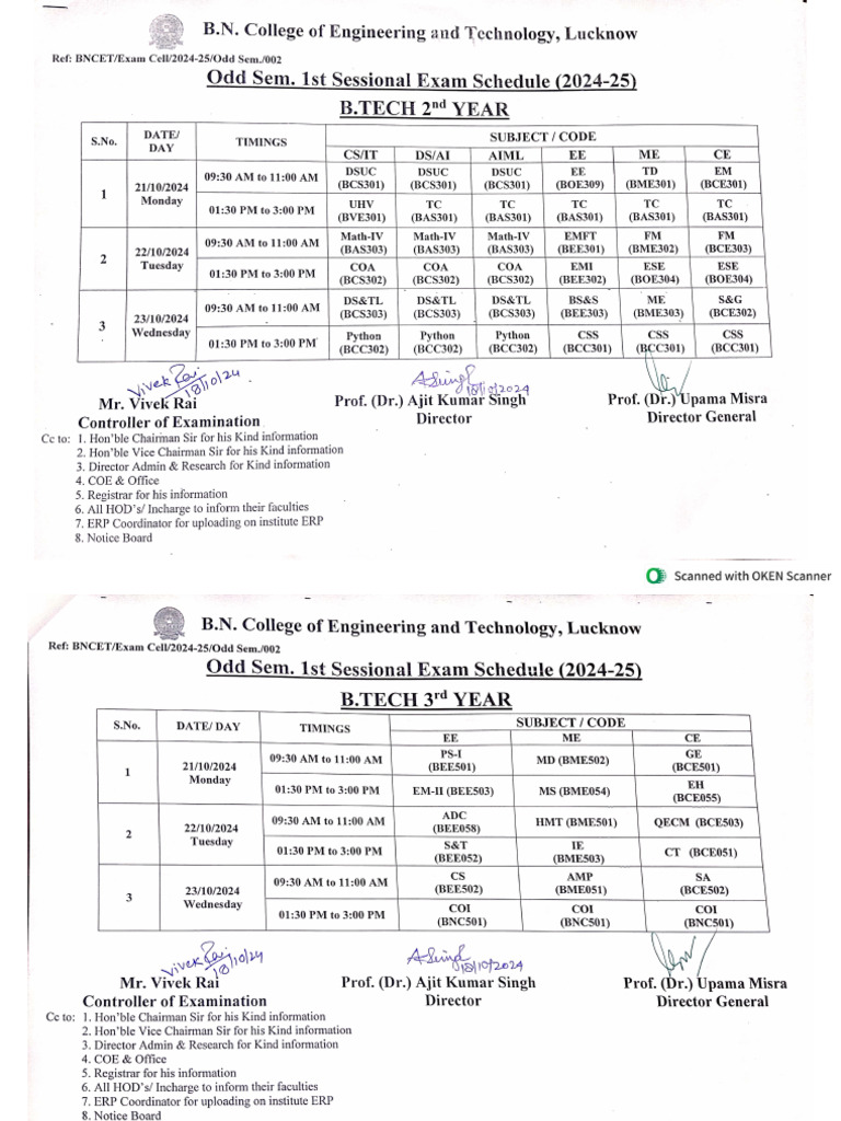 1st Sessional Exam Sch. | PDF