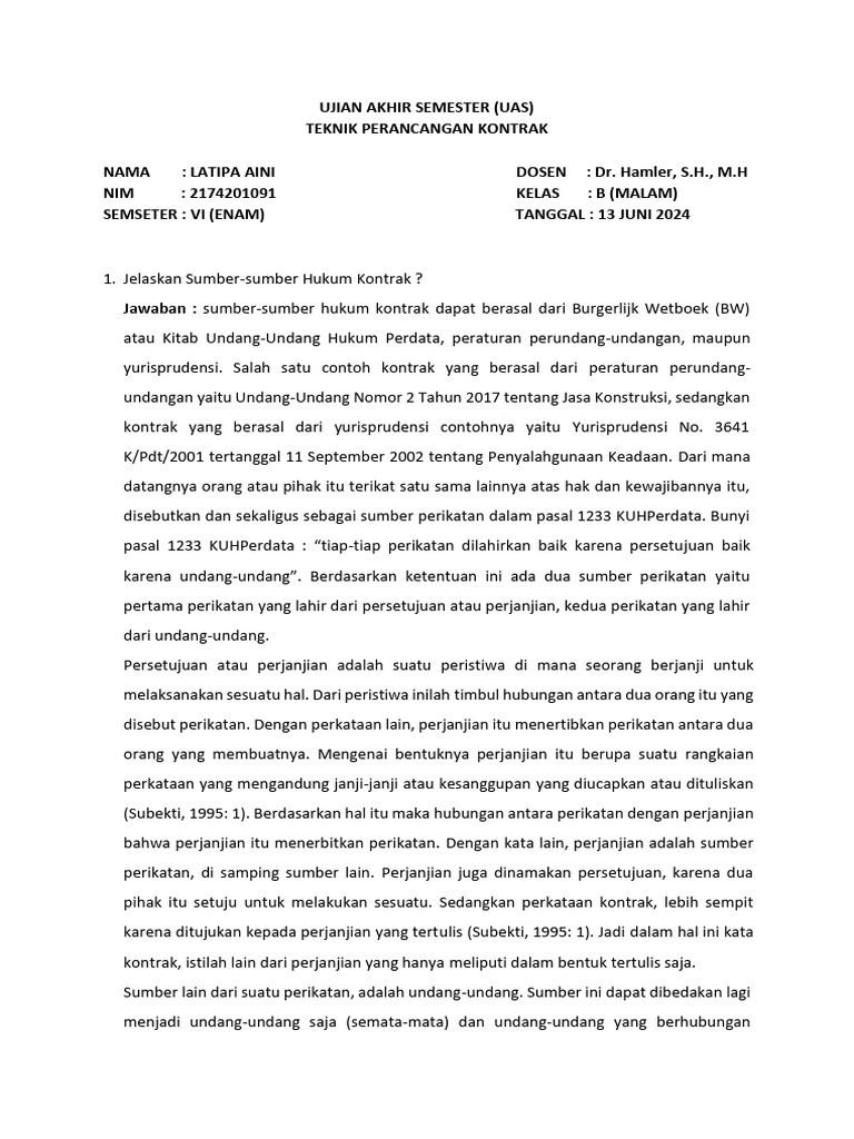 LATIPA AINI (UAS TEKNIK PERANCANGAN KONTRAK) | PDF