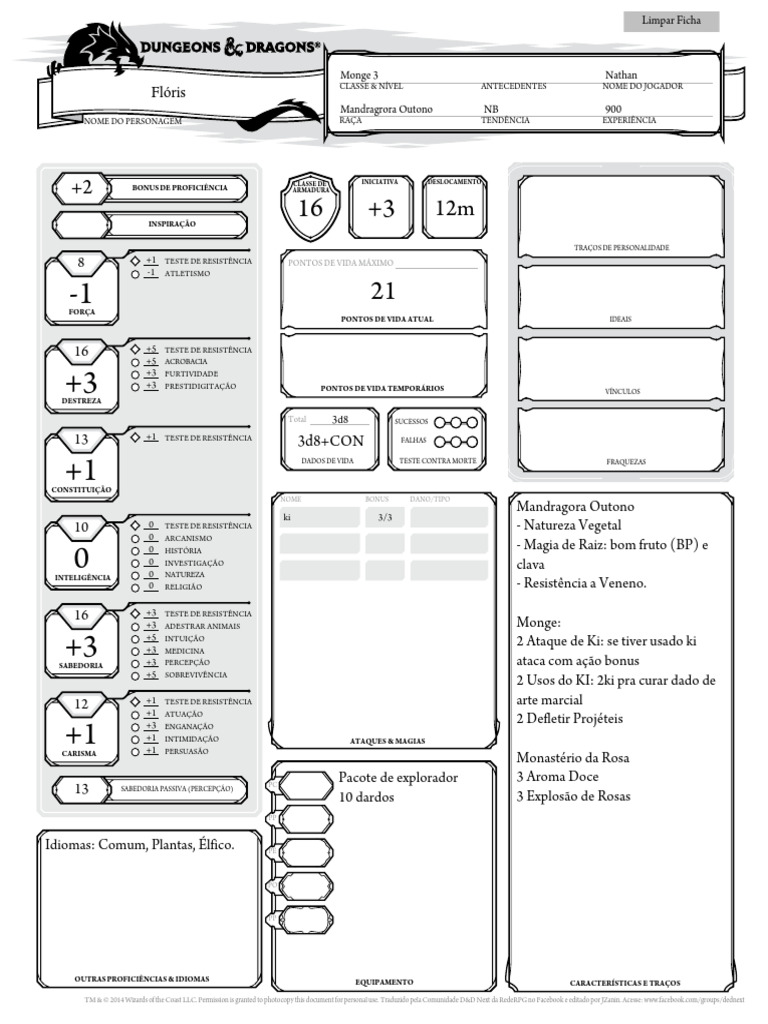 D&D5e (Ficha Editável Básica) | PDF | Dungeons & Dragons (jogo)