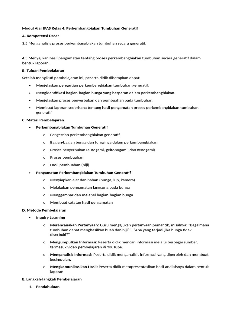 Modul Ajar IPAS Kelas 4 | PDF | Karier & Perkembangan