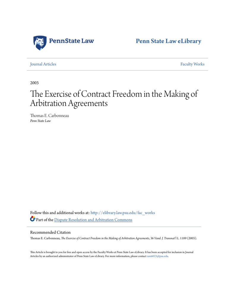 The Exercise of Contract Freedom in The Making of Arbitration Agr | PDF ...
