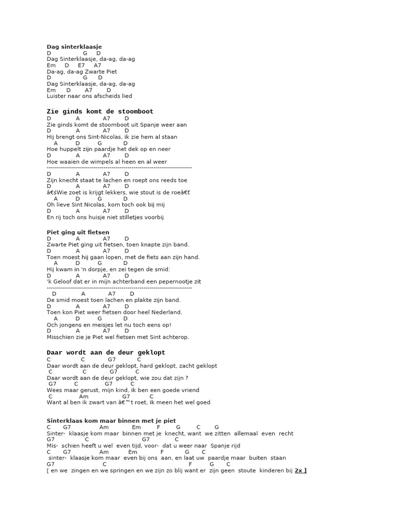 Sinterklaasliedjes Met Akkoorden | PDF