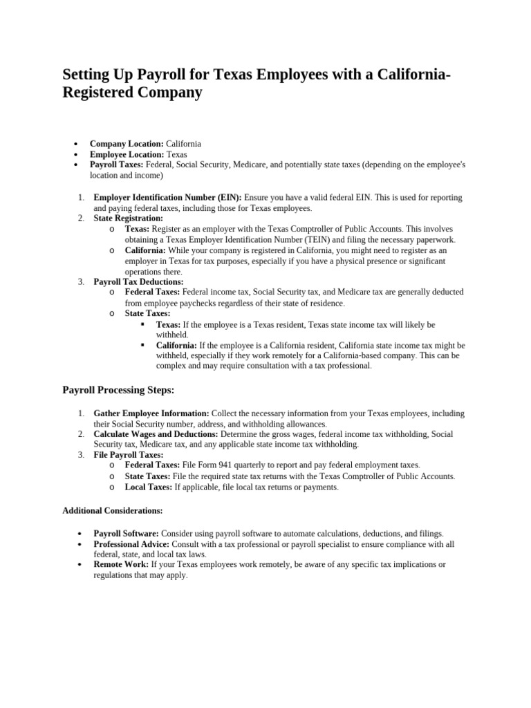 Setting Up Payroll For Texas Employees | PDF | Payroll Tax | Taxation ...
