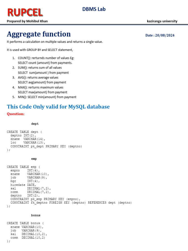 DBMS Lab | PDF | Databases | Data Model DBMS Lab | PDF | Databases | Data Model