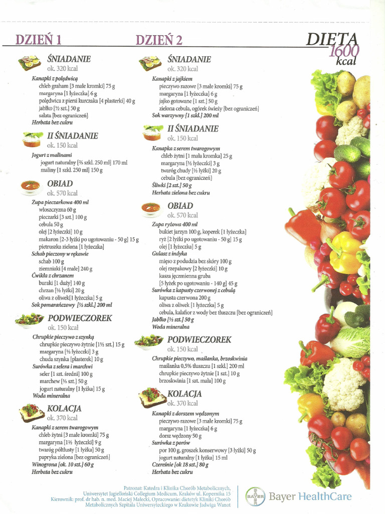 Dieta 1600 Kcal | PDF
