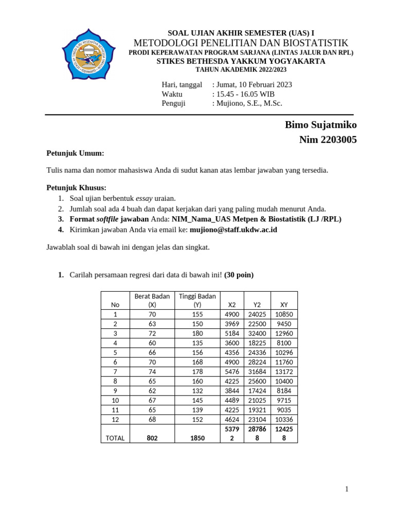 Bimo Sujatmiko UAS Metpen&Biostatistik (LJ) | PDF
