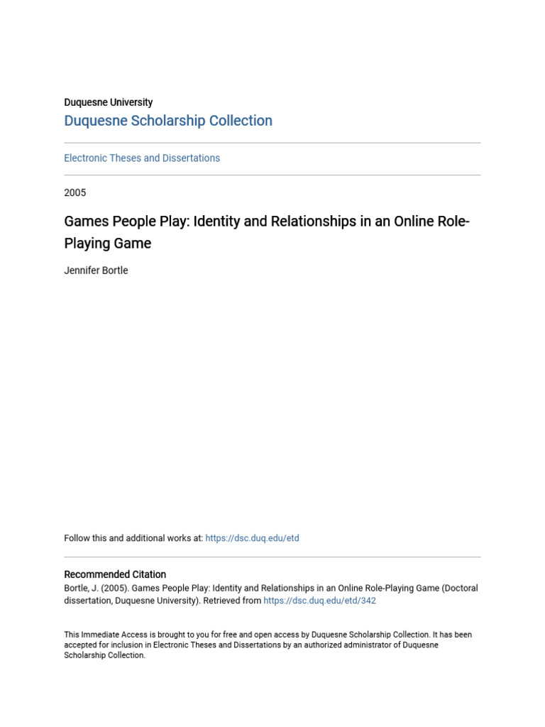 Games People Play - Identity and Relationships in An Online Role-P ...
