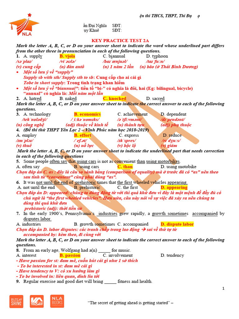 Key Practice Test 2a Đã S A | PDF