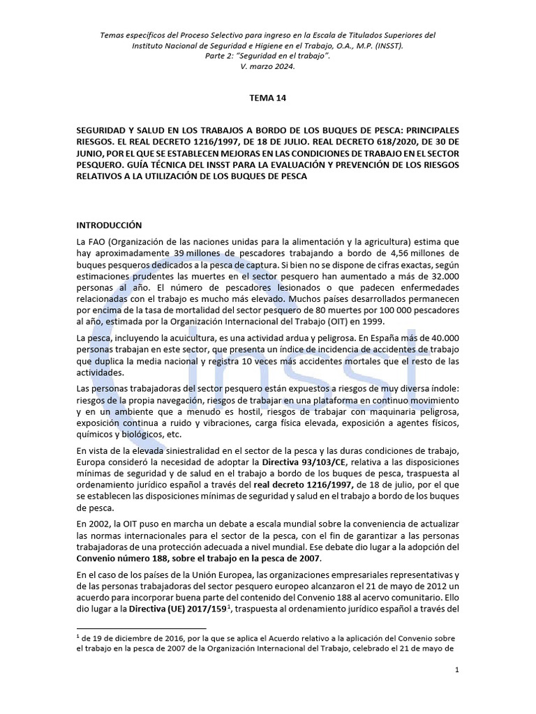Tema 14. Seguridad y Salud en Los Trabajos A Bordo de Los Buques de Pesca | PDF | Organización ...