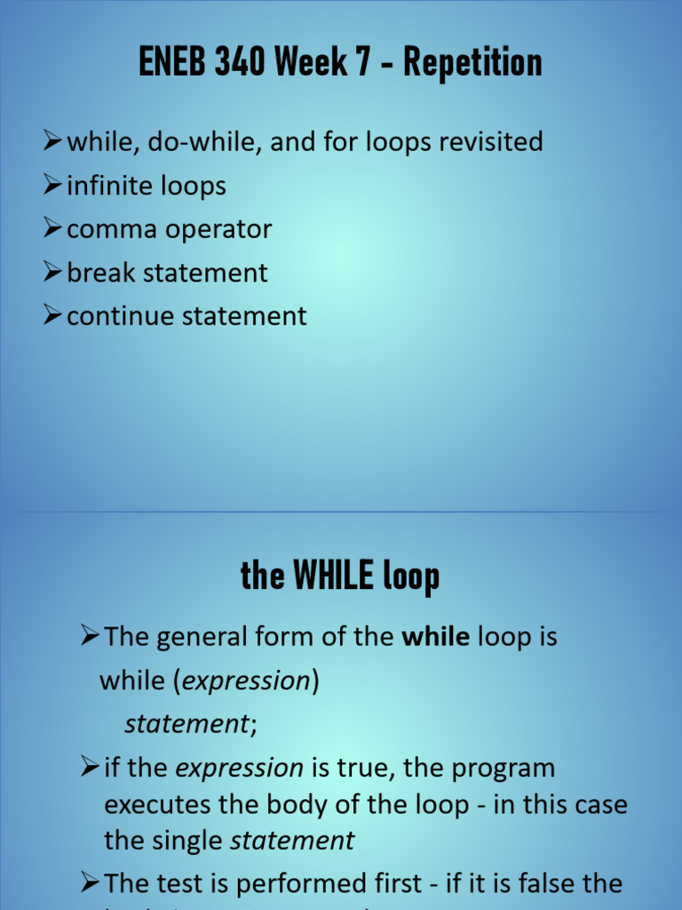 ENEB340 Week07 Repetition | PDF | Electrical Engineering | Computer Programming