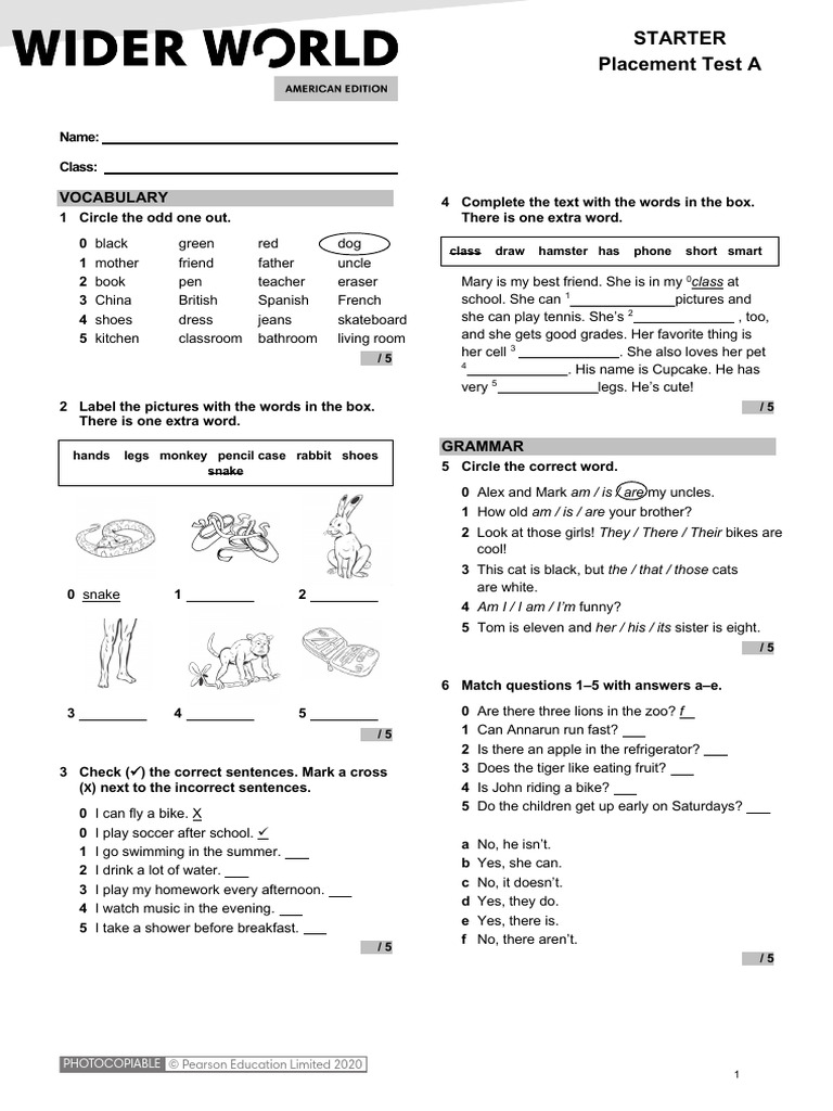 WWAm Starter Tests Placement GroupA | PDF | Language Arts & Discipline