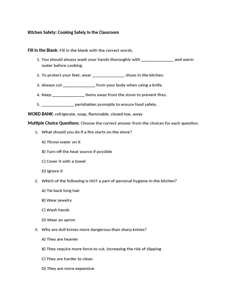 Kitchen Safety: Cooking Safely in The Classroom WORK | PDF | Kitchen ...