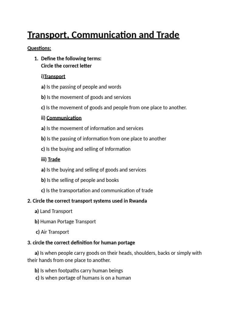 Transport, Communication and Trade | PDF | Communication | Service ...