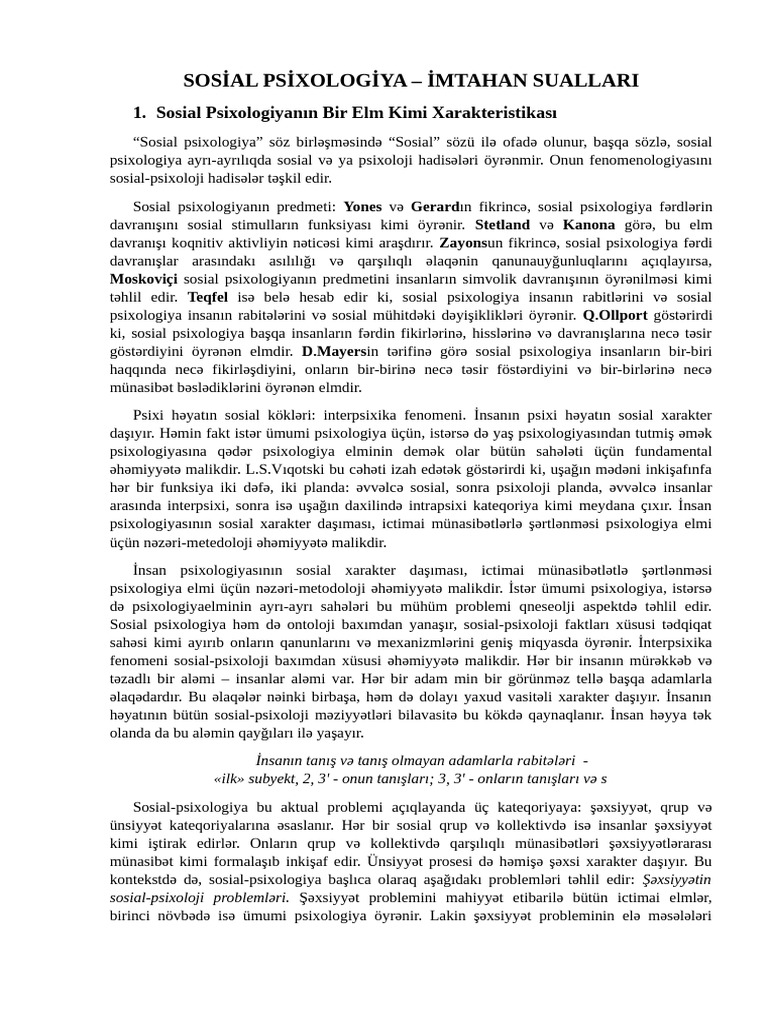 İmtahan Cavablar - Sosi̇al Psi̇xologi̇ya | PDF