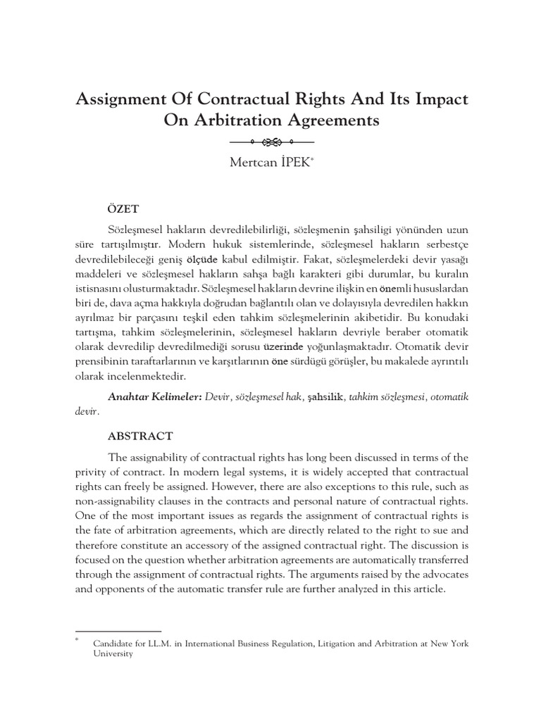 Assignment of Contractual Rights and Its Impact On Arbitration ...
