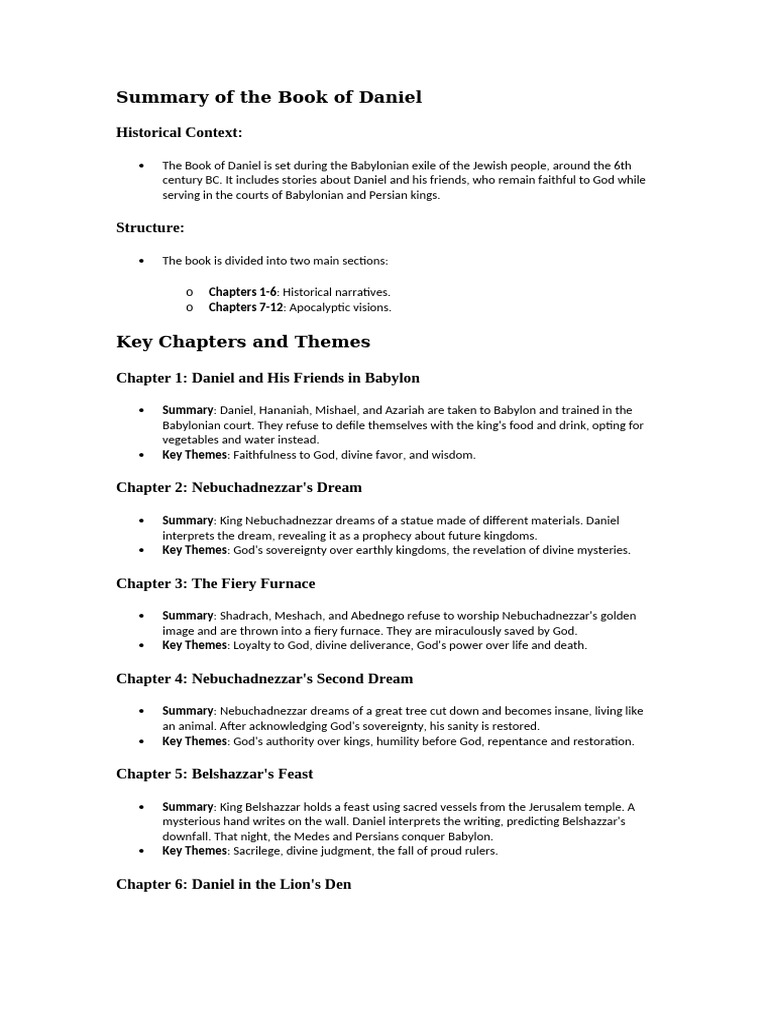 Summary of The Book of Daniel | PDF | Shadrach, Meshach, And Abednego ...