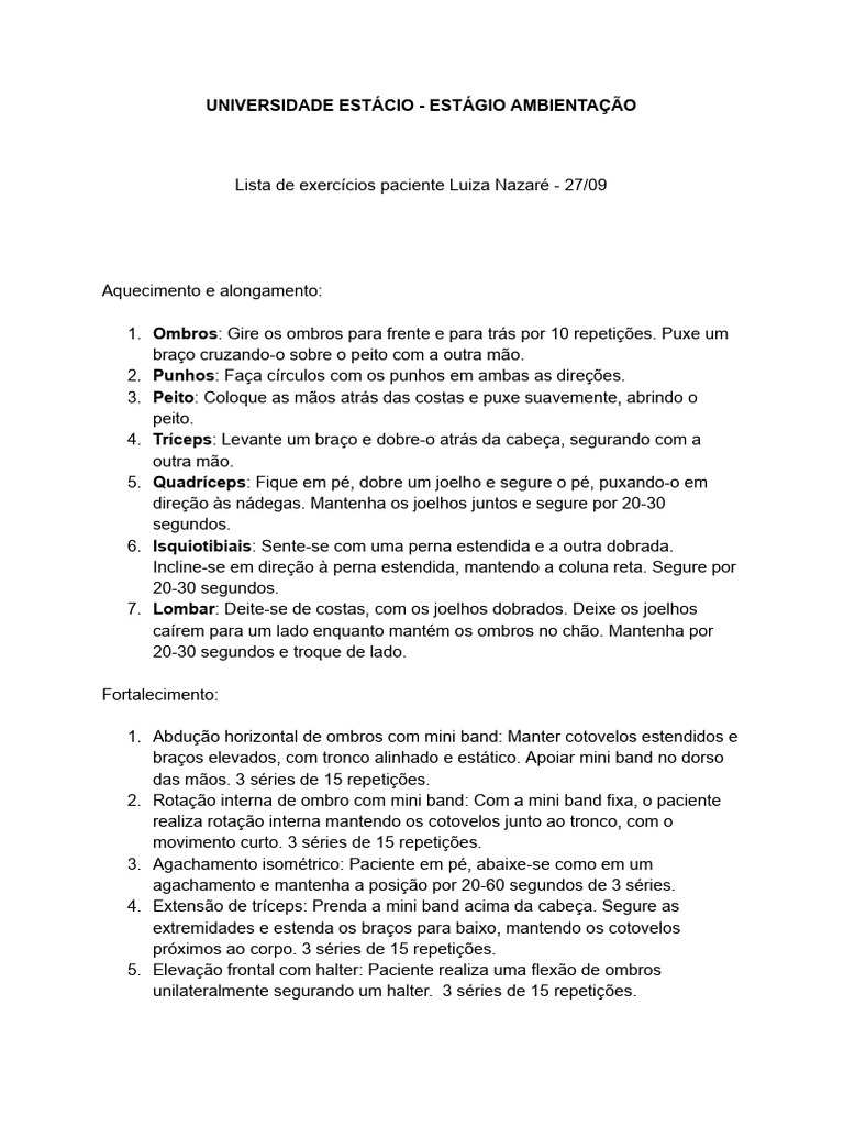 Lista Exercicios 27 09 Pdf Sistema Locomotor