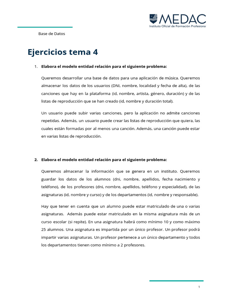 Relación Ejercicios Tema 4 BBDD | PDF | Bases de datos | Business