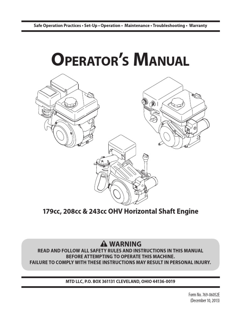 Perator S Anual: 179Cc, 208Cc & 243Cc Ohv Horizontal Shaft Engine | PDF ...