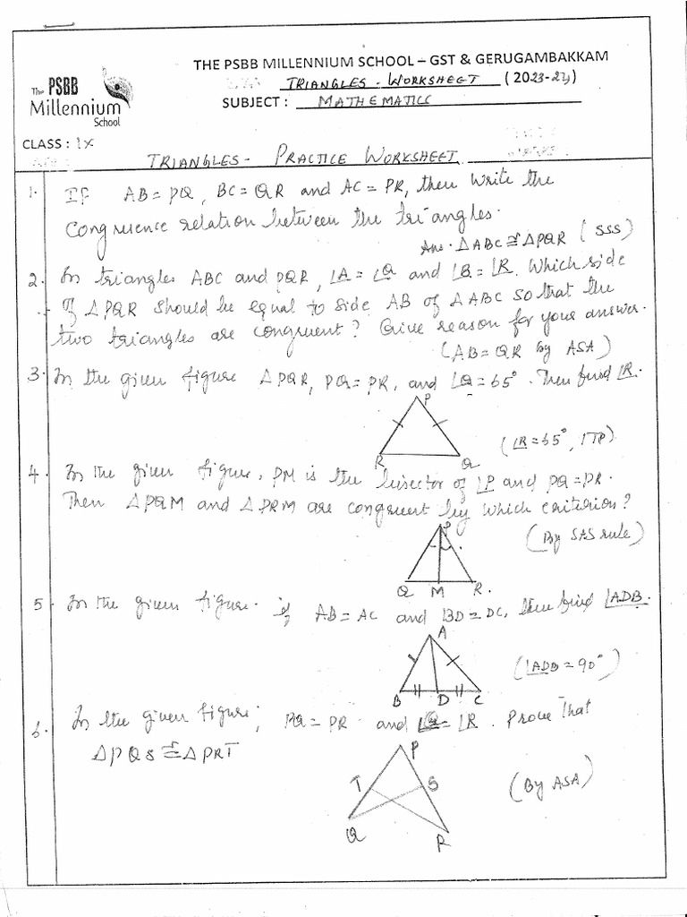 20 STD 9 Math Triangle WS 24-251725369003 | PDF