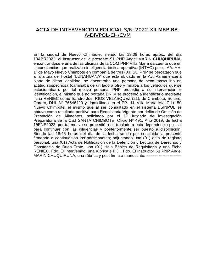 Acta de Intervencion 13abr2022 RQ | PDF | Ciencias sociales | Derecho