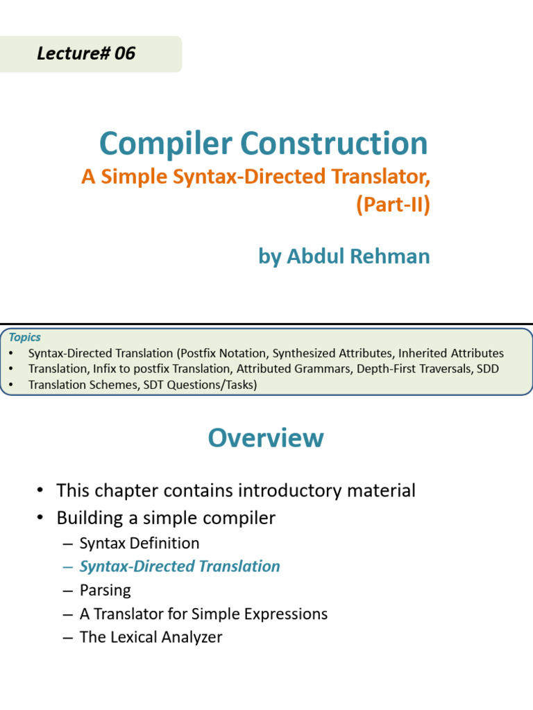 Lecture#6 - Chap#2 (Syntax Directed Translator (Part-II) ) | PDF | Parsing | Software Engineering