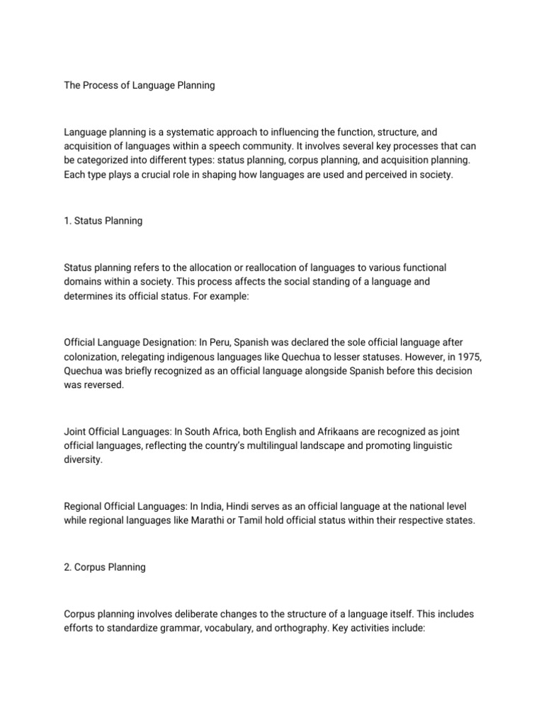 Language Planning Process | PDF | Applied Linguistics | Cultural ...
